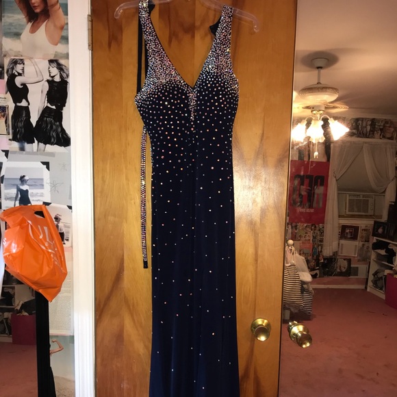 Jovani | Dresses | Sale Jovani Navy Blue Prom Dress Rhinestones | Poshmark